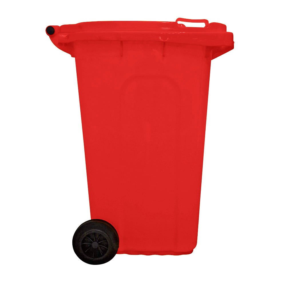 240 Litre Wheelie Bin with 2 Fitted Wheels & Handle Lid in Red – One ...