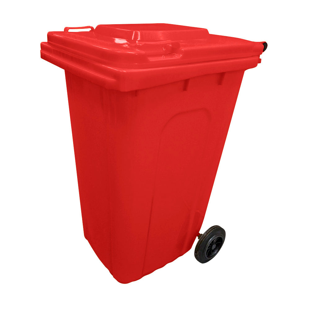 240 Litre Wheelie Bin with 2 Fitted Wheels & Handle Lid in Red – One ...