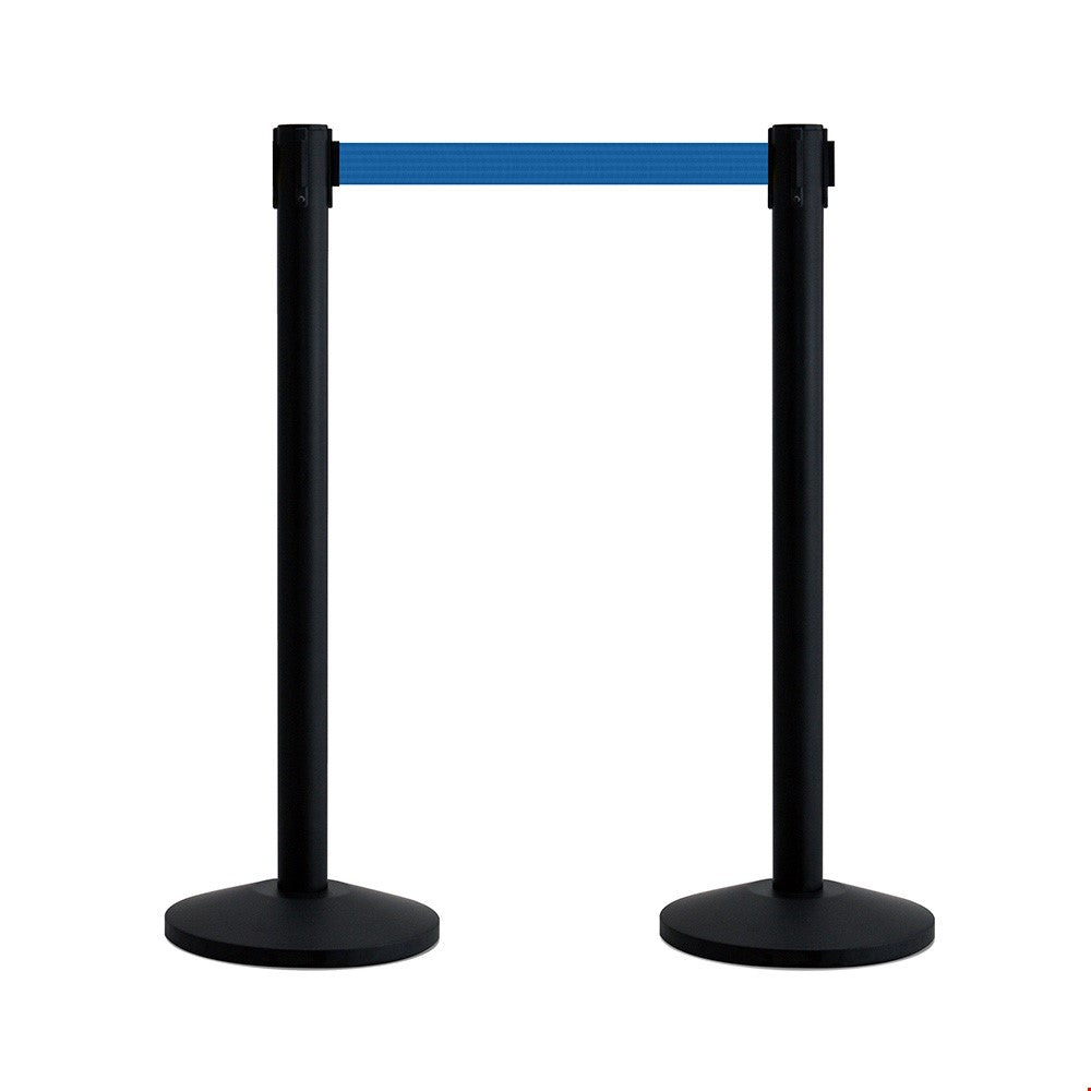 Queueline Pro Retractable Matt Black Belt Barrier with 2m Blue Webbing ...