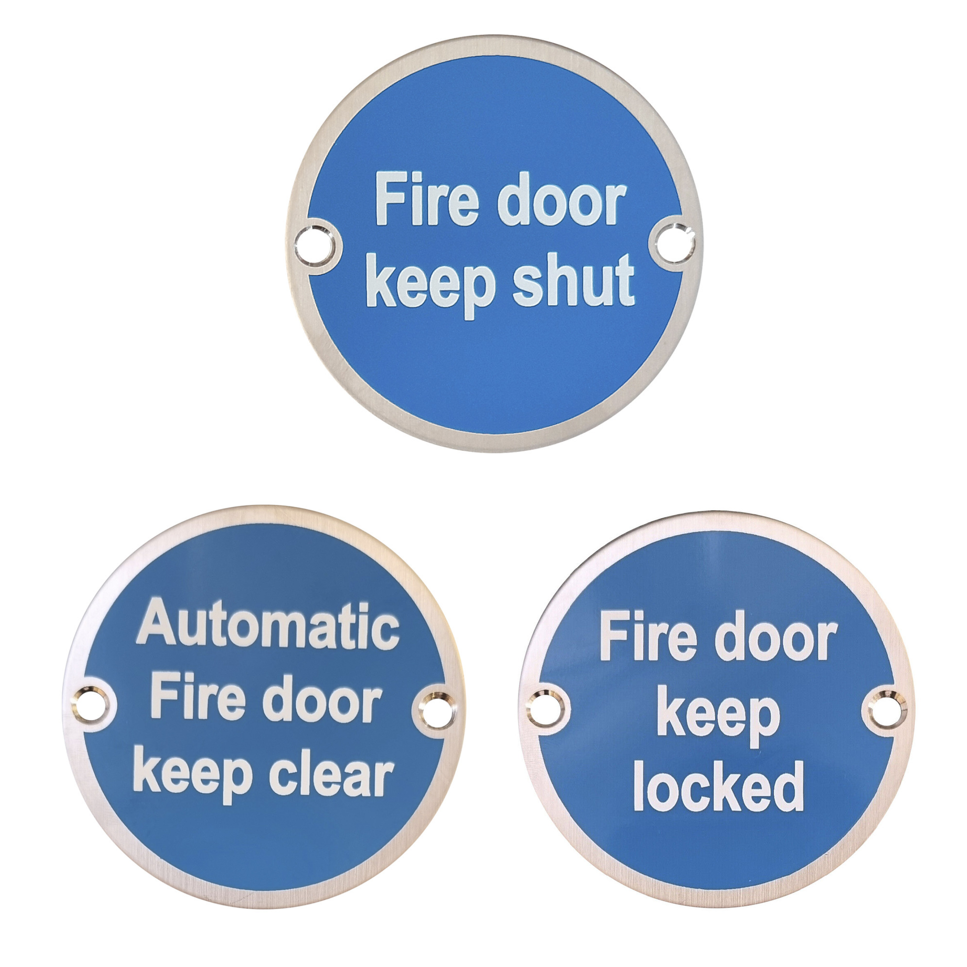 76mm Diameter Fire Door Keep Shut Sign in Satin Stainless Steel – One ...