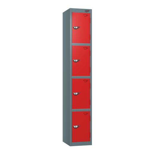 PURE SCHOOL LOCKERS WITH SLATE GREY BODY - FLAME RED 4 DOOR – One Stop ...